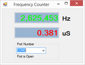 Serial port 1 MHz frequency counter
